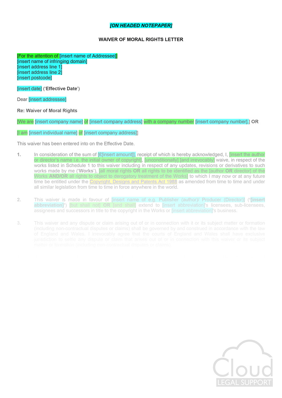 Waiver of Moral Rights - CloudLegal Support