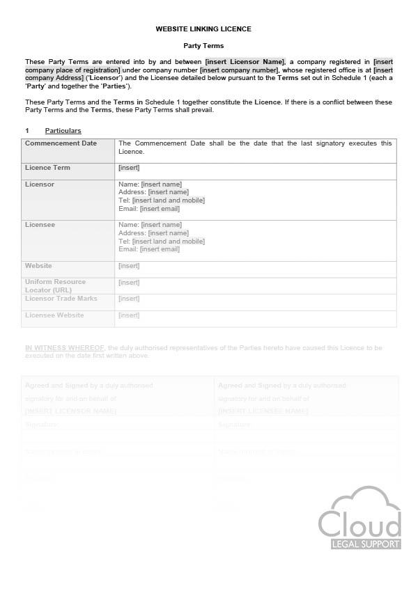 Website Linking Licence (B2B) - CloudLegal Support